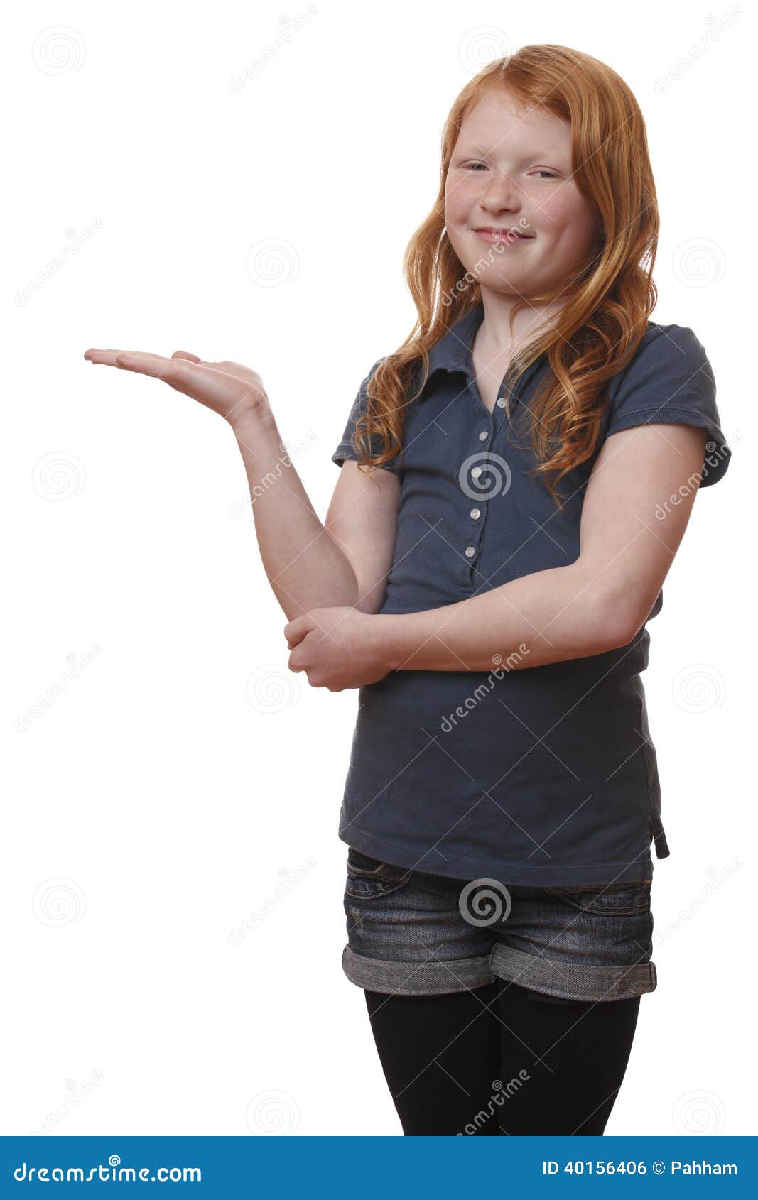 Presenting stock photo. Image of looking, beautiful, gesturing - 40156406