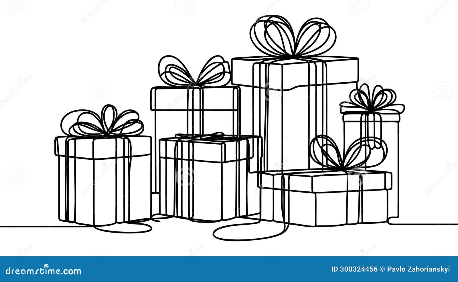 Presents. Continuous Line, One Line Art Vector Illustration on White ...
