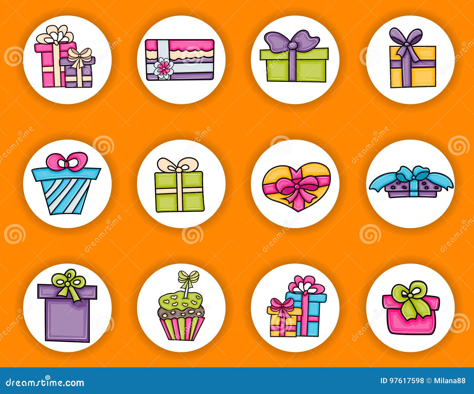 Presents and Gift Boxes Cartoon Doodle Elements Set. Stock Vector ...