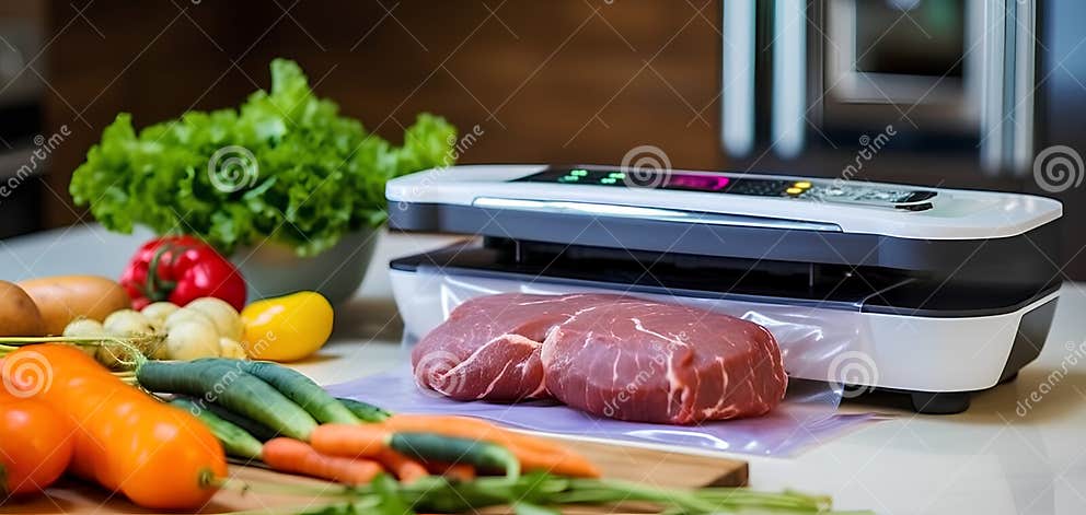 Preservation of Meat Using a Vacuum Packaging Machine. Stock Image ...