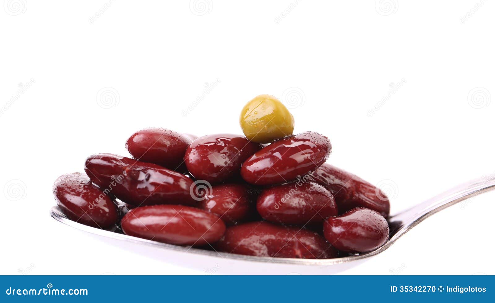 Preserve beans on a spoon. stock photo. Image of texture - 35342270