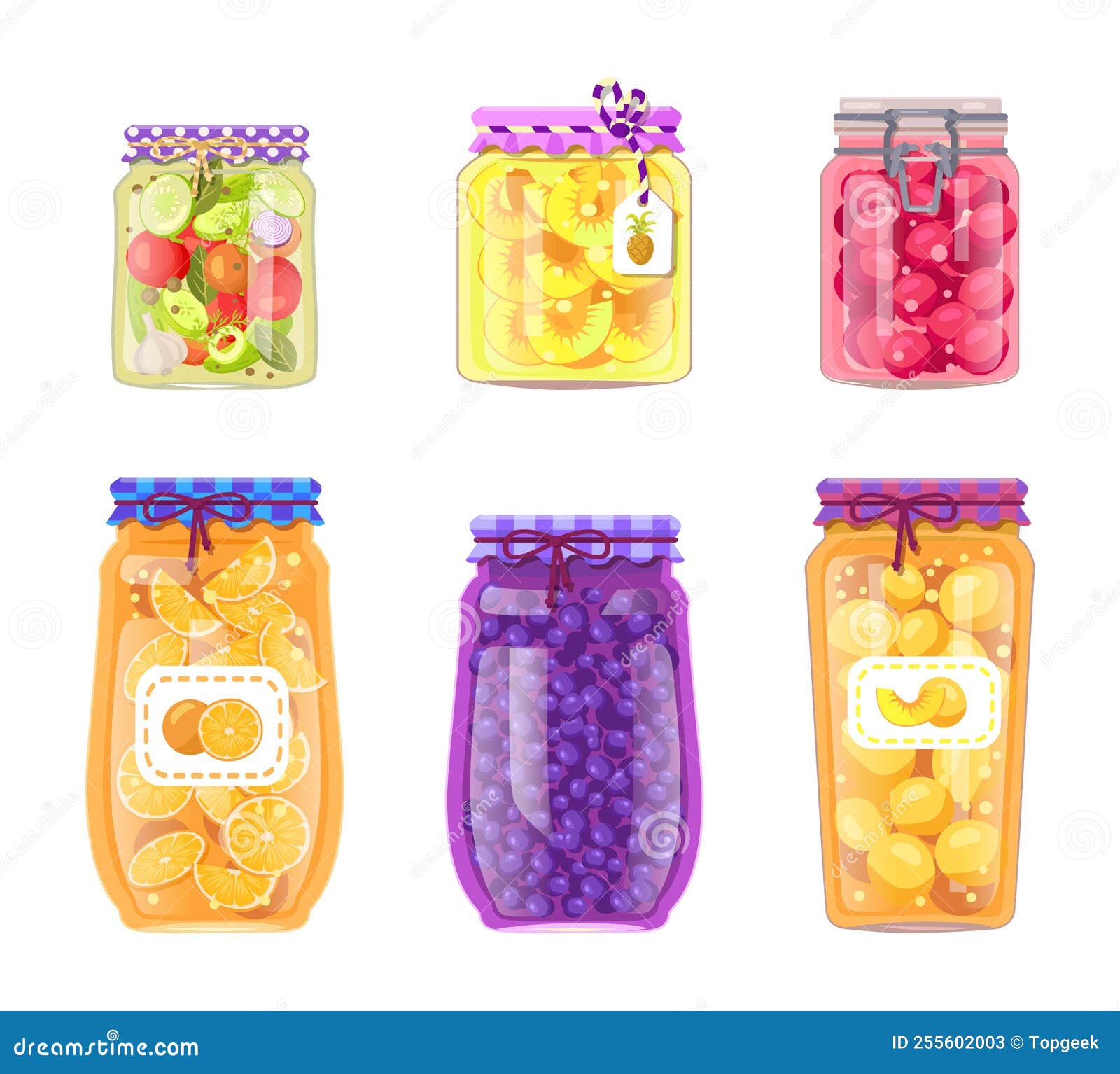Preserved Fruit and Vegetables Set Vector Icons Stock Illustration ...