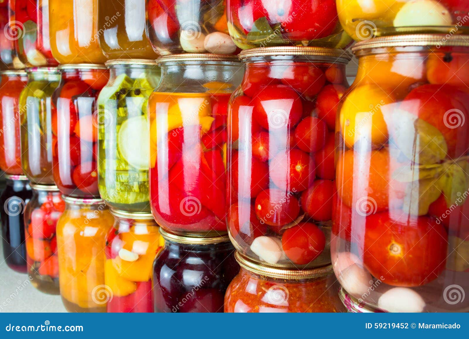 Preserved Vegetables and Food Ingredients Set in a Row Stock Photo ...