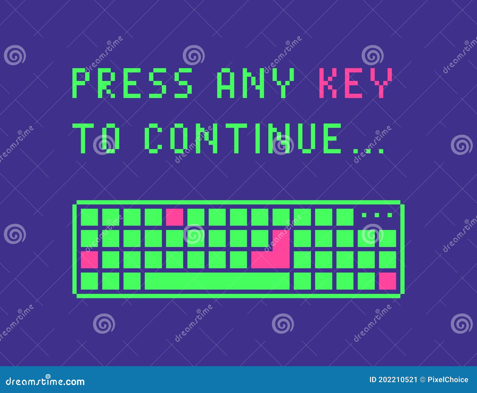 Press Any Key To Continue Web Page Banner in Pixel Art Style Stock ...
