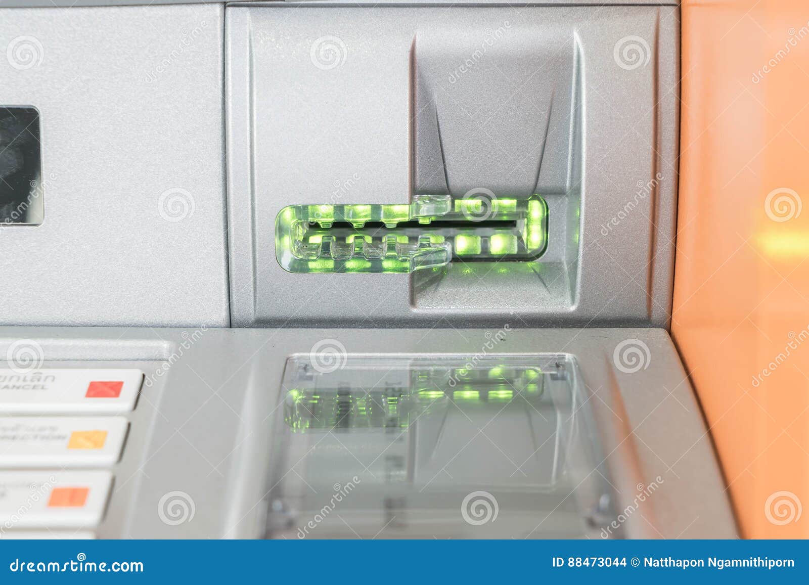 Press ATM insert card stock photo. Image of bank, dollars - 88473044