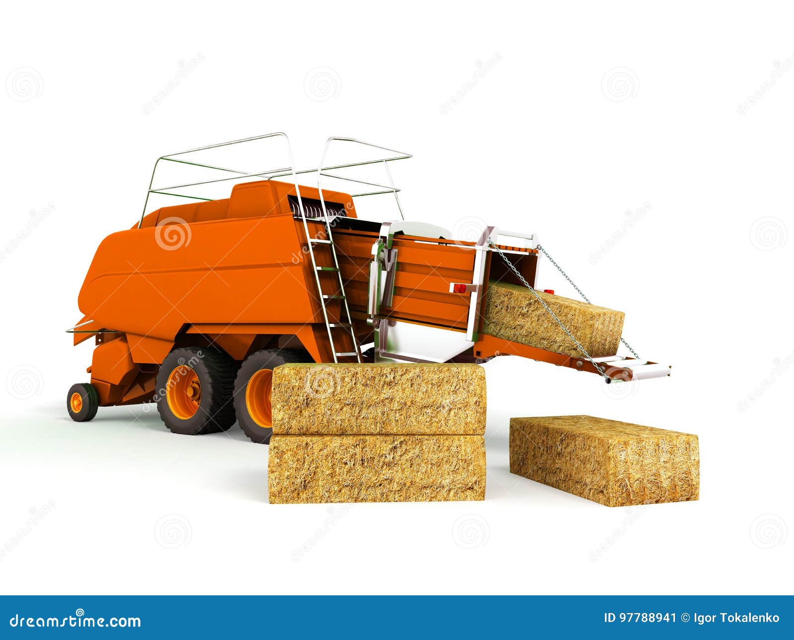 Press Baler Hay Bales Orange 3d Render on White Background No Sh Stock ...