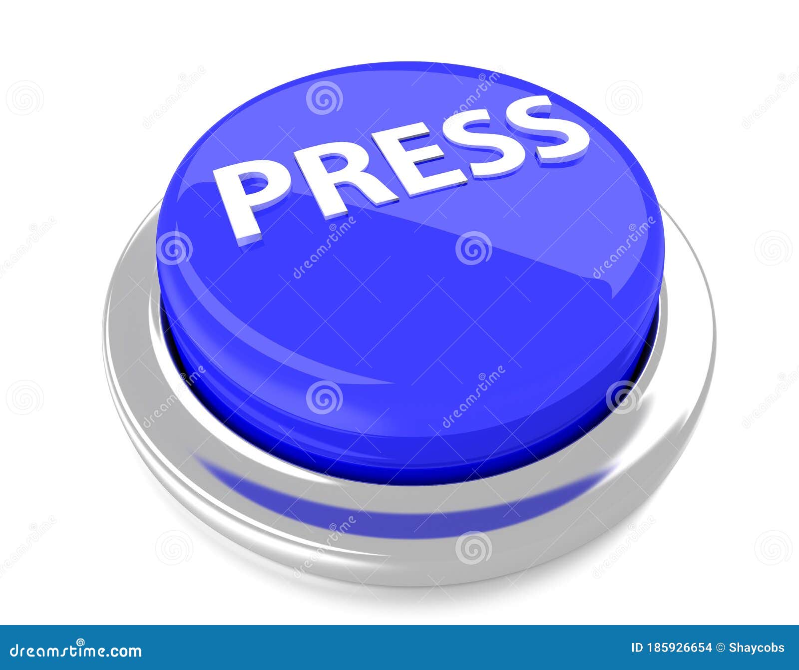 PRESS on Blue Push Button. 3d Illustration Stock Illustration ...