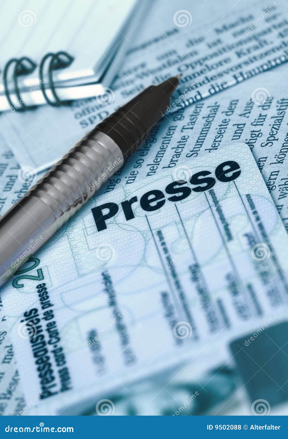 Press-card, blue version stock photo. Image of newspapers - 9502088