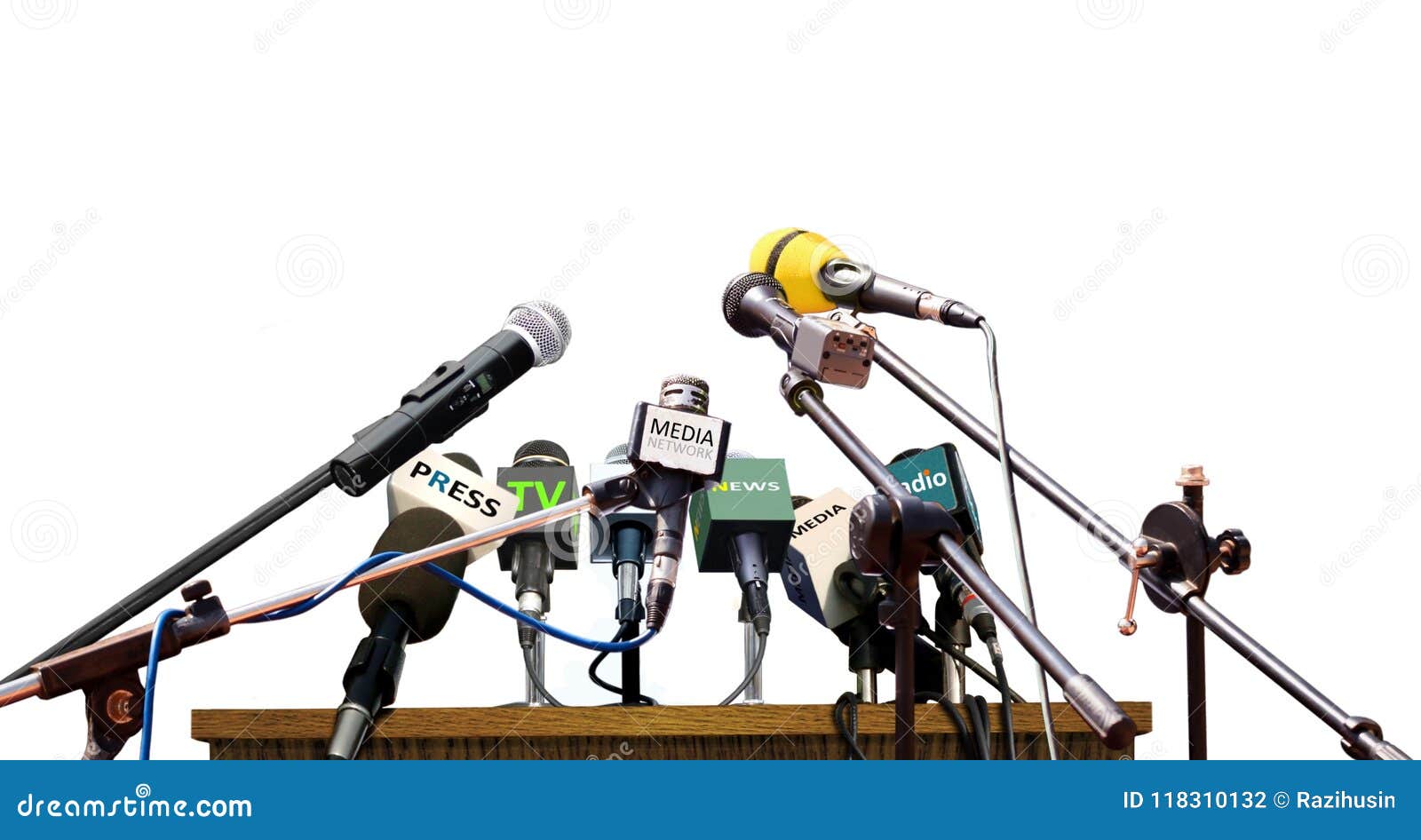 Conference Microphones On The Table Over Blurred Of Attendee In Meeting ...