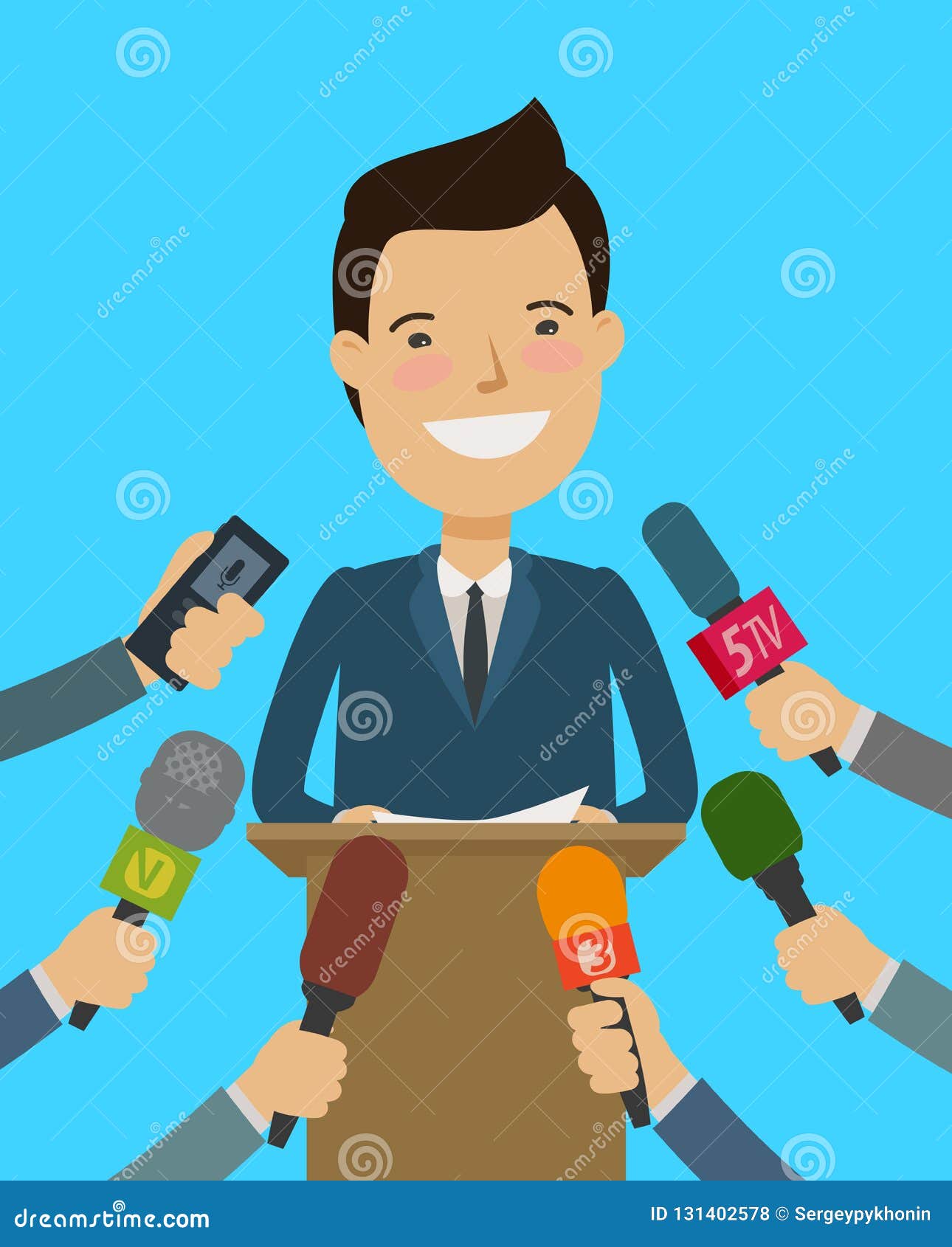 Press Conference. Public Speaker, Interview with Journalists. Cartoon ...