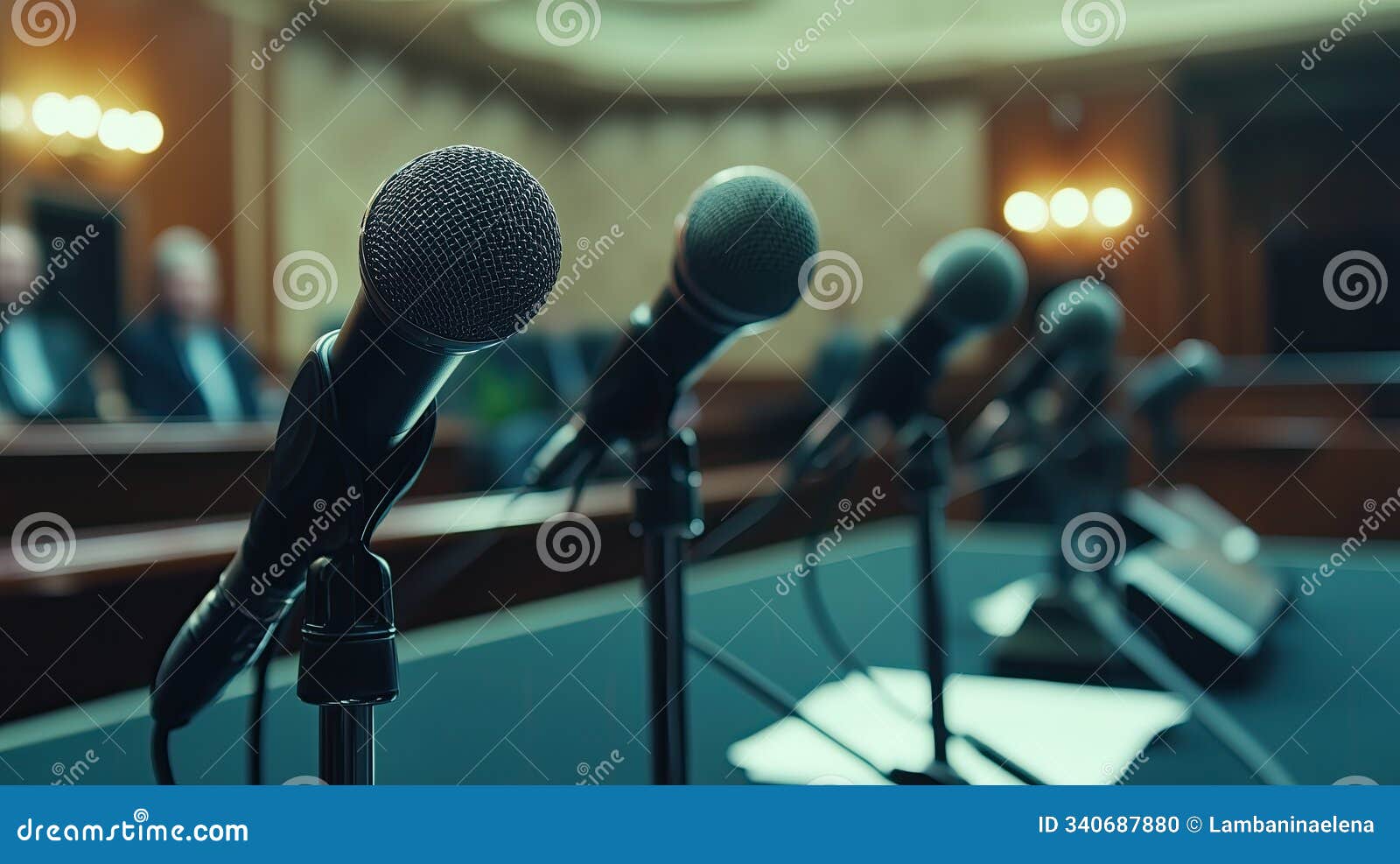 Press Conference Setup with Microphones. Media and Journalism ...