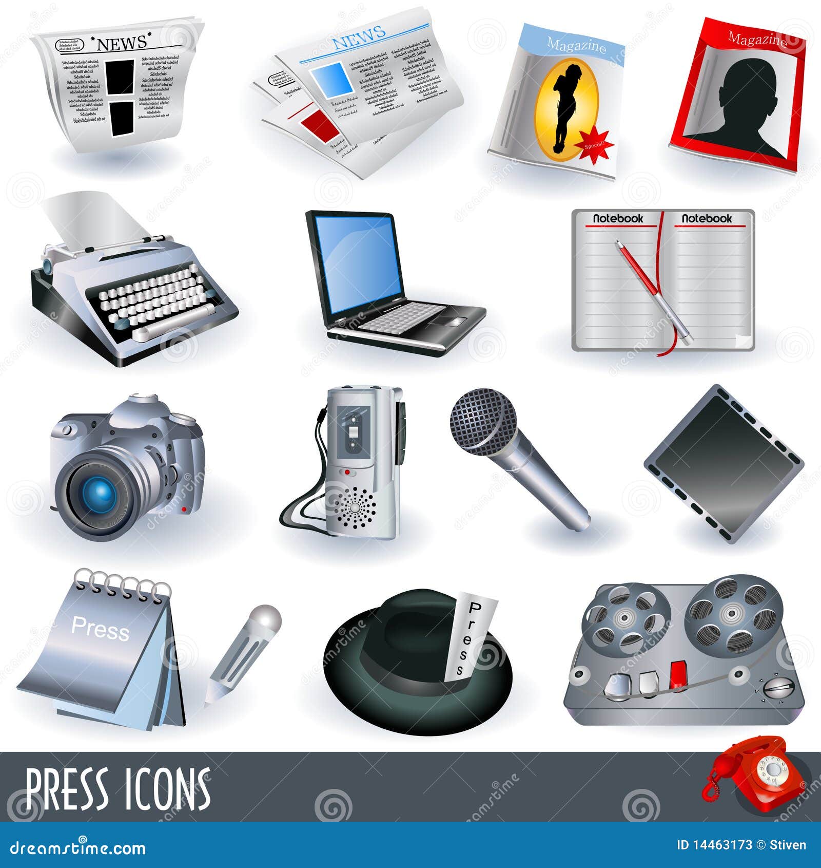 Press icons stock vector. Illustration of film, icon - 14463173