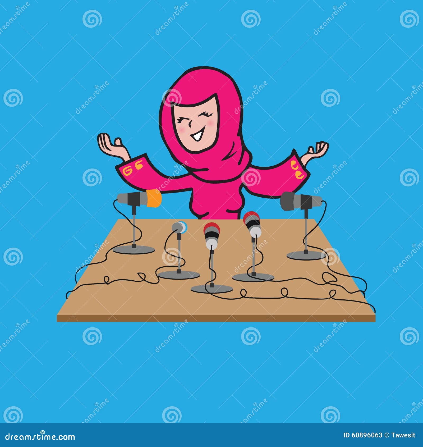 Arab Journalist Or Reporter Female Character With Dictaphone Rear View ...