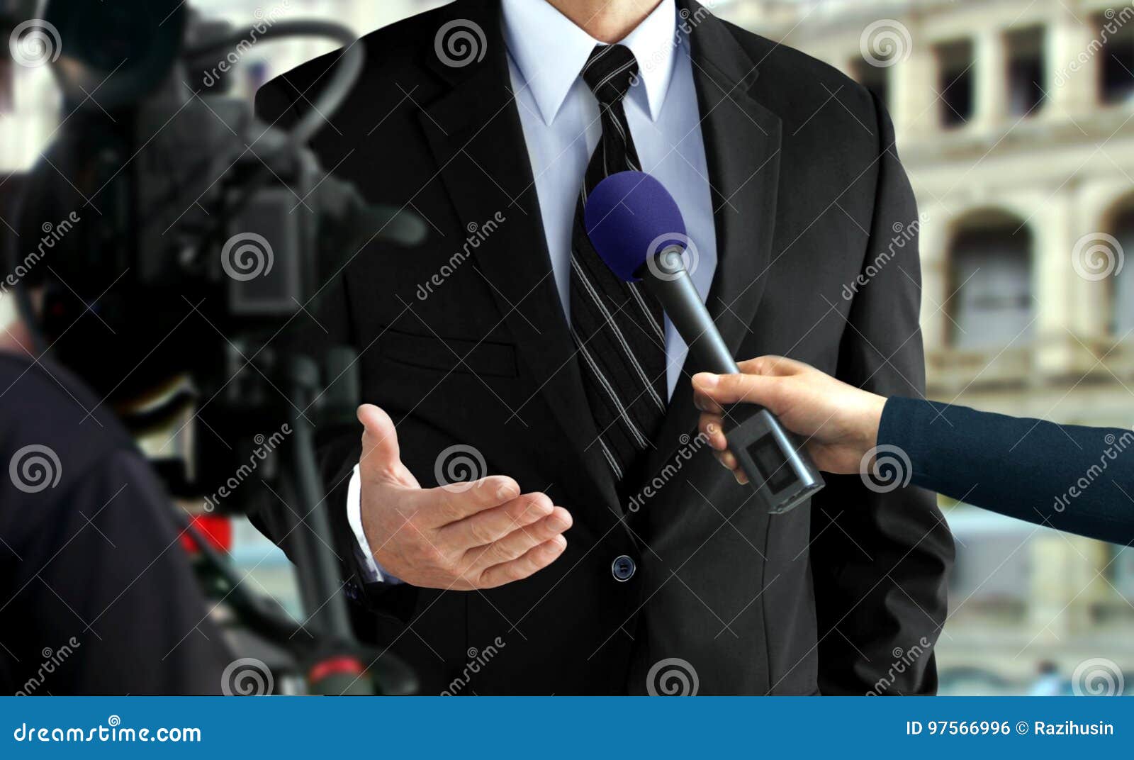 Press Interview with a Man in Black Suit Stock Photo - Image of media ...