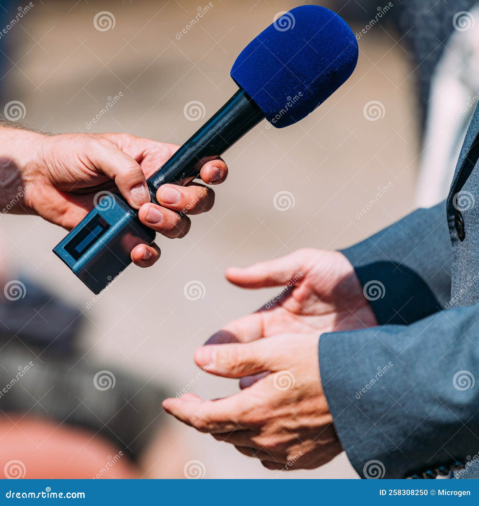 Press interview outdoors stock photo. Image of event - 258308250