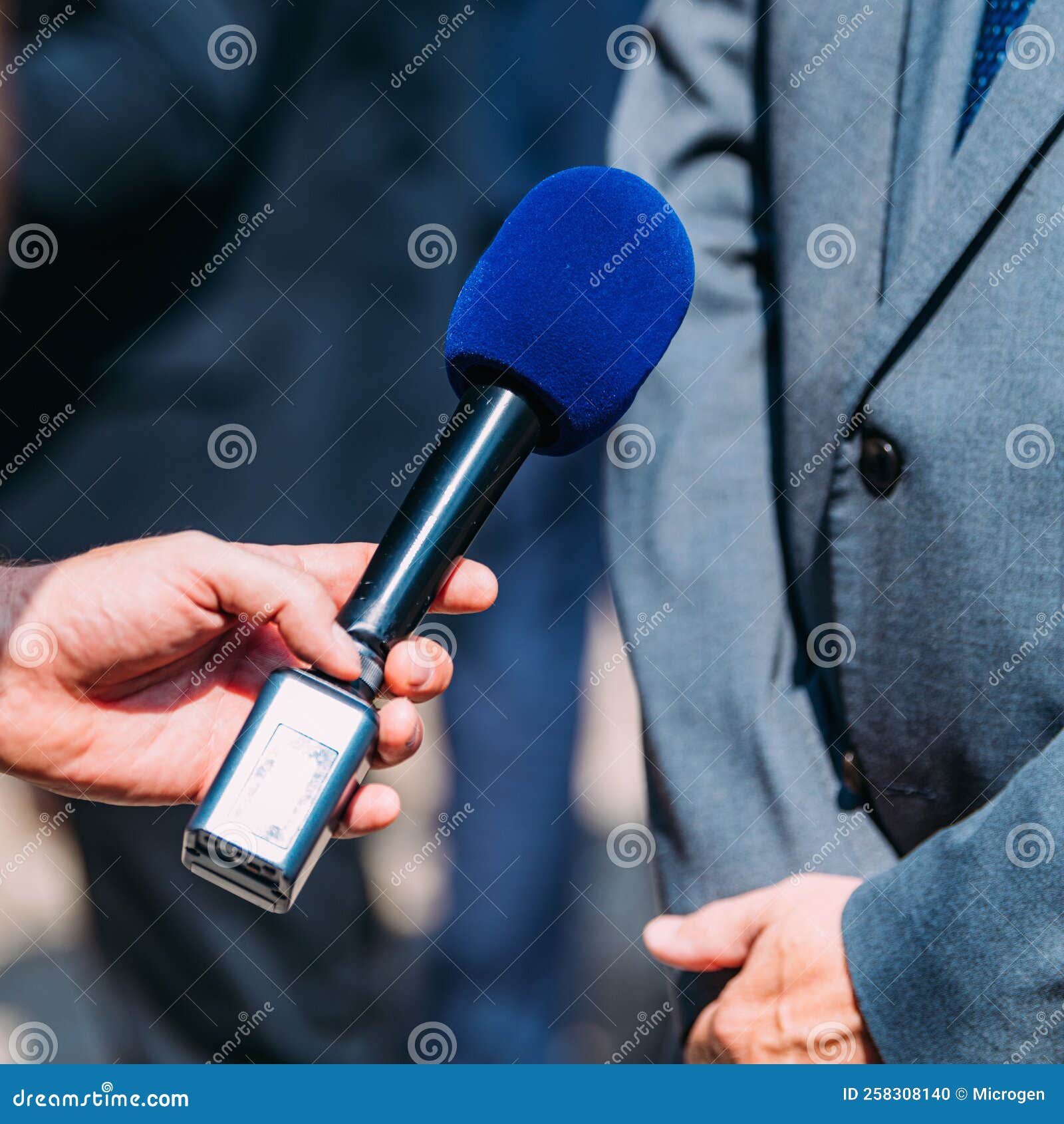 Press interview outdoors stock photo. Image of communication - 258308140