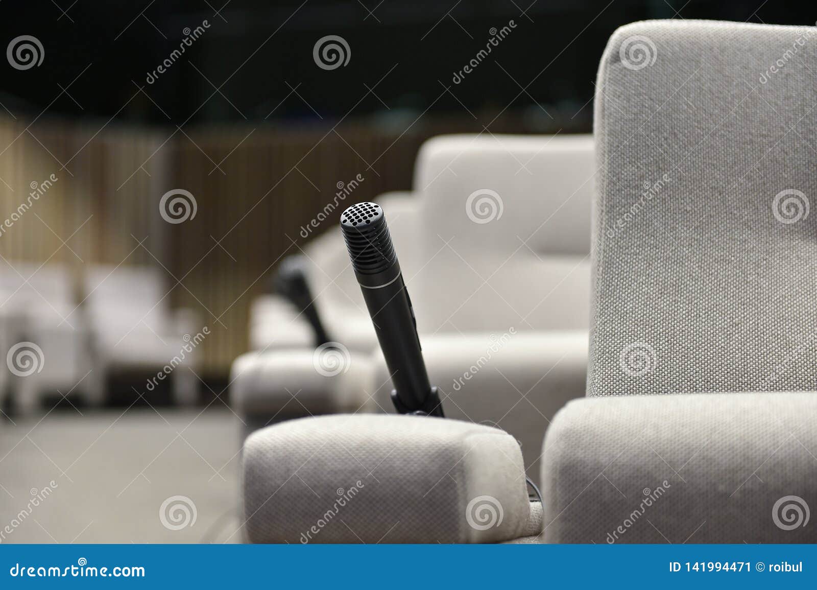 Press Microphone in a Conference Room Stock Image - Image of ...