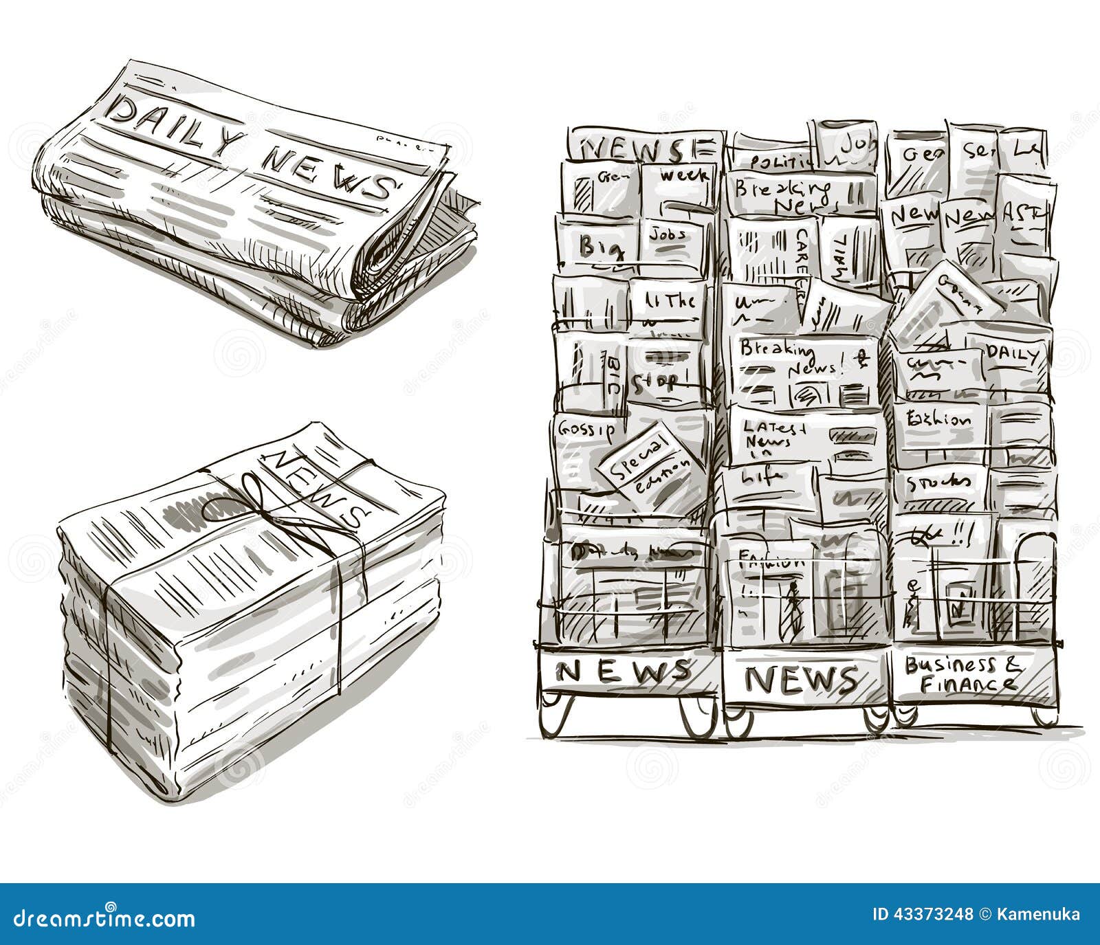 Press. Newspaper Stand. Hand Drawn. Stock Vector - Illustration of ...