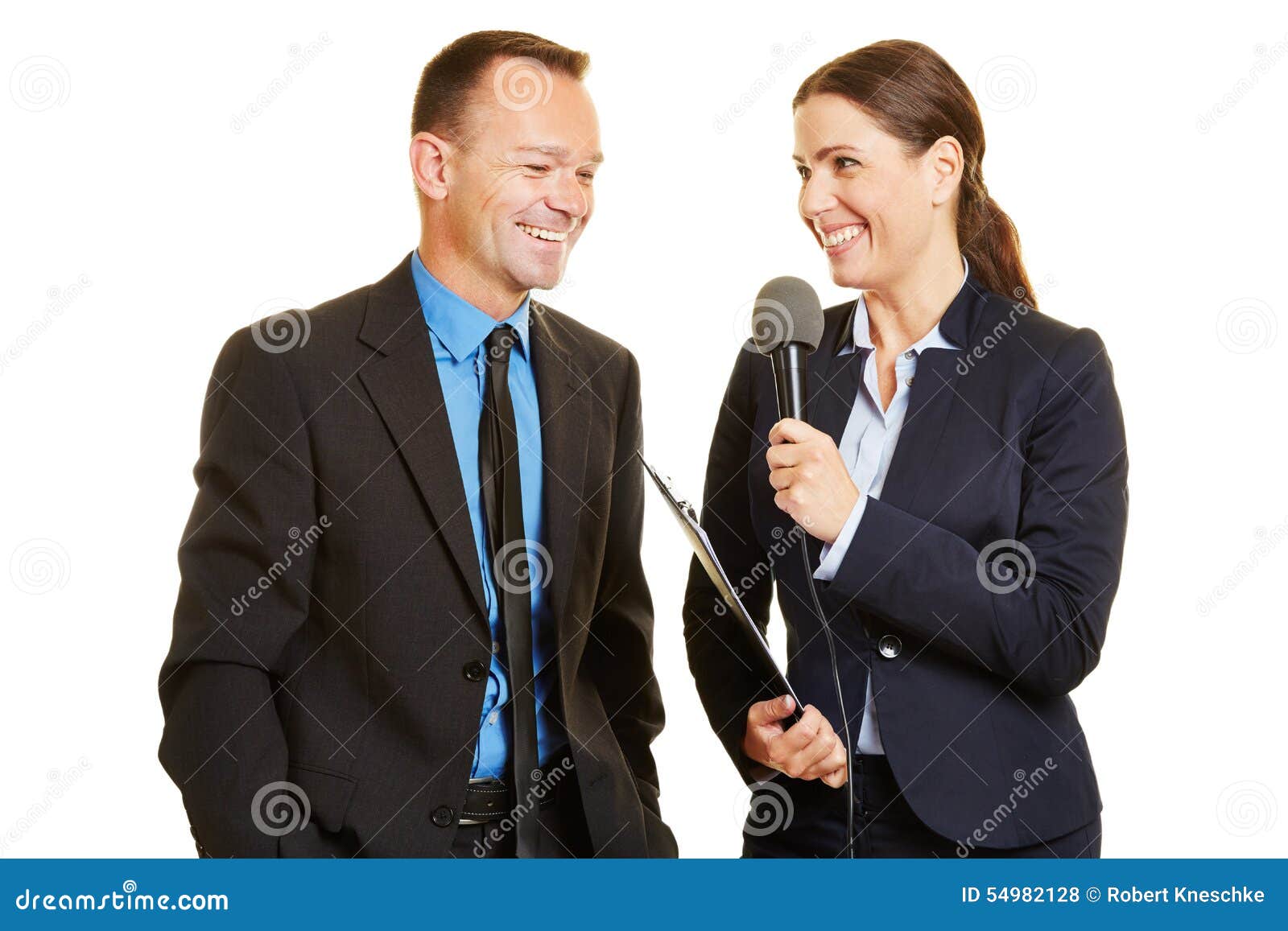 Press Officer Giving Interview To Journalist Stock Photo - Image of ...