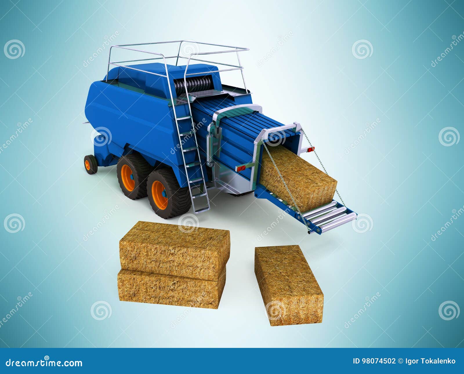 Press Baler For Hay Tractor 3d Render On Blue Background Stock Image ...