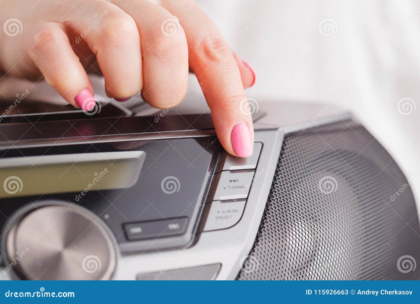 Press Play Button on Audio System Stock Image - Image of brightly ...