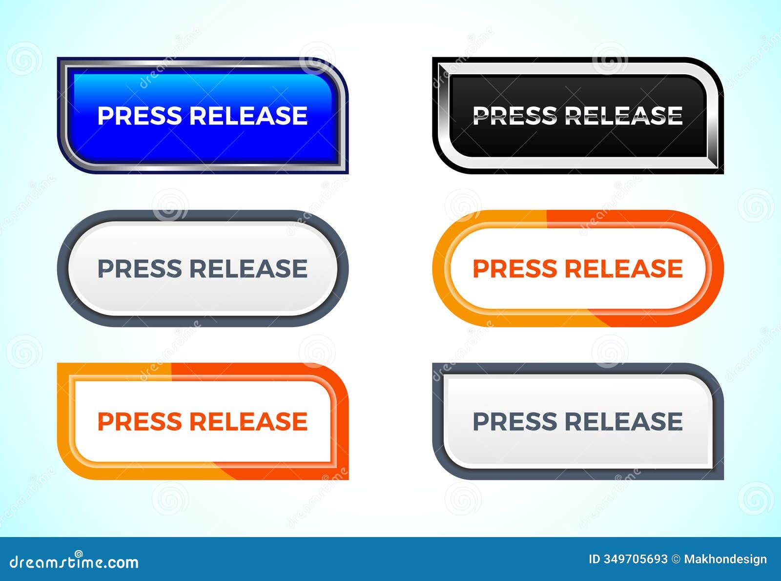 Press Release Button Set of Different Shapes and Colors. Suitable for ...