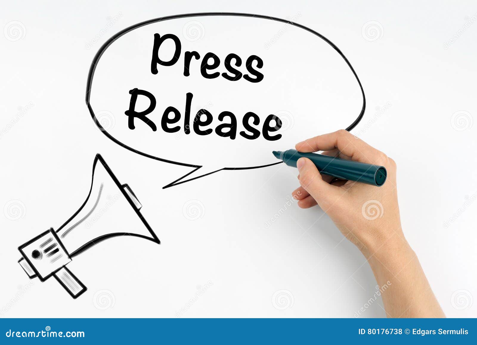 Press Release. Megaphone and Text on a White Background Stock Photo ...