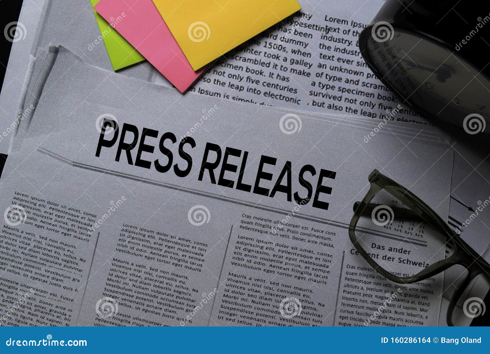 Press Release Text in Headline Isolated on Office Desk. Newspaper ...