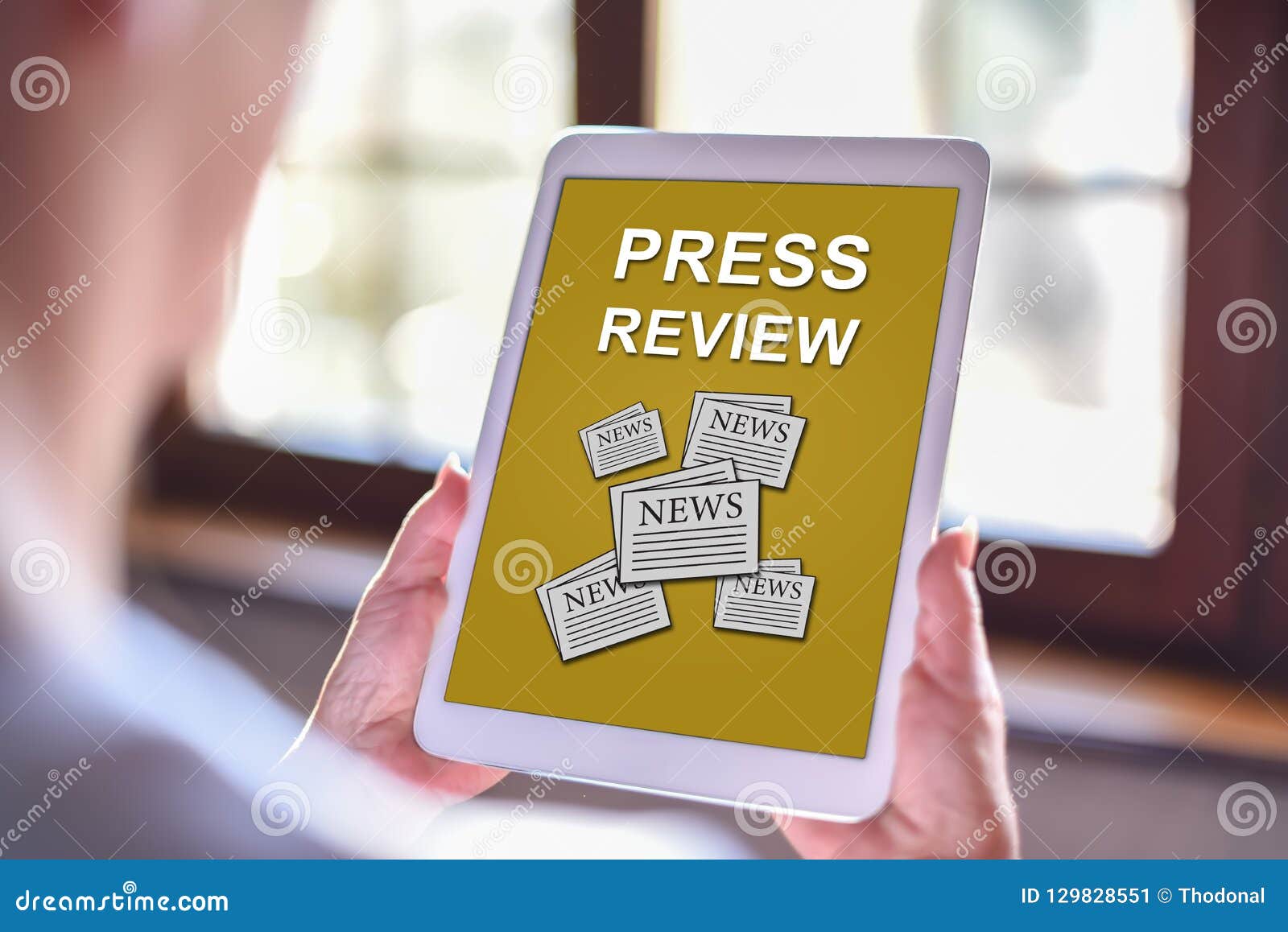 Press Review Concept on a Tablet Stock Image - Image of magazine ...