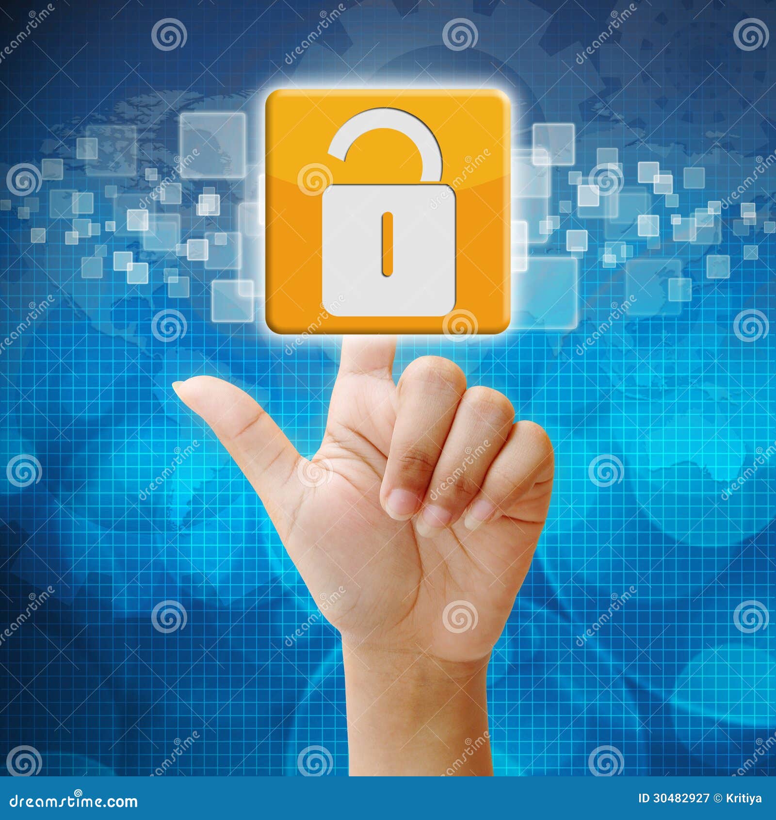 In Press Security Icon on Blue Background Stock Image - Image of safe ...