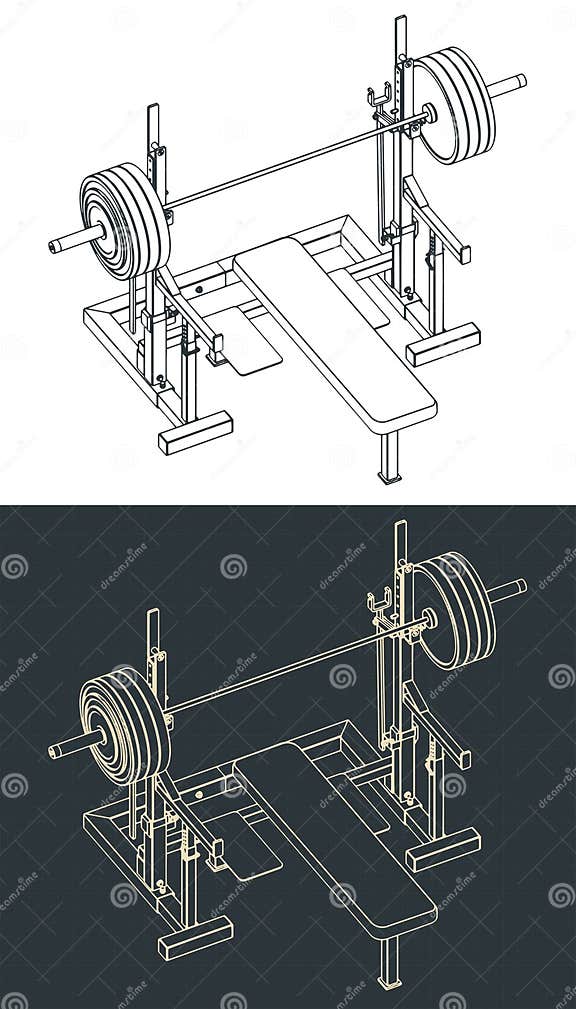 Press Weight Adjustable Squat Rack Bench Isometric Blueprints Stock ...