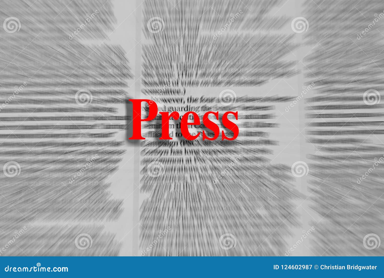 Press Written in Red with a Newspaper Article Blurred in the Background ...