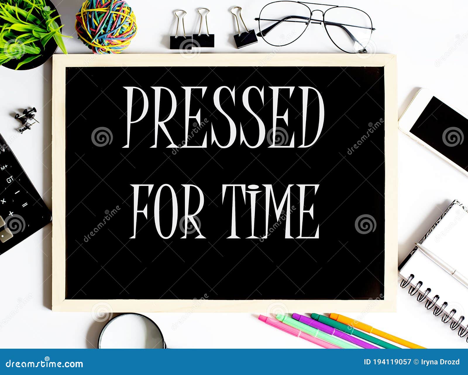 PRESSED for TIME Concept on the Drawing Board with Office Tools Stock ...