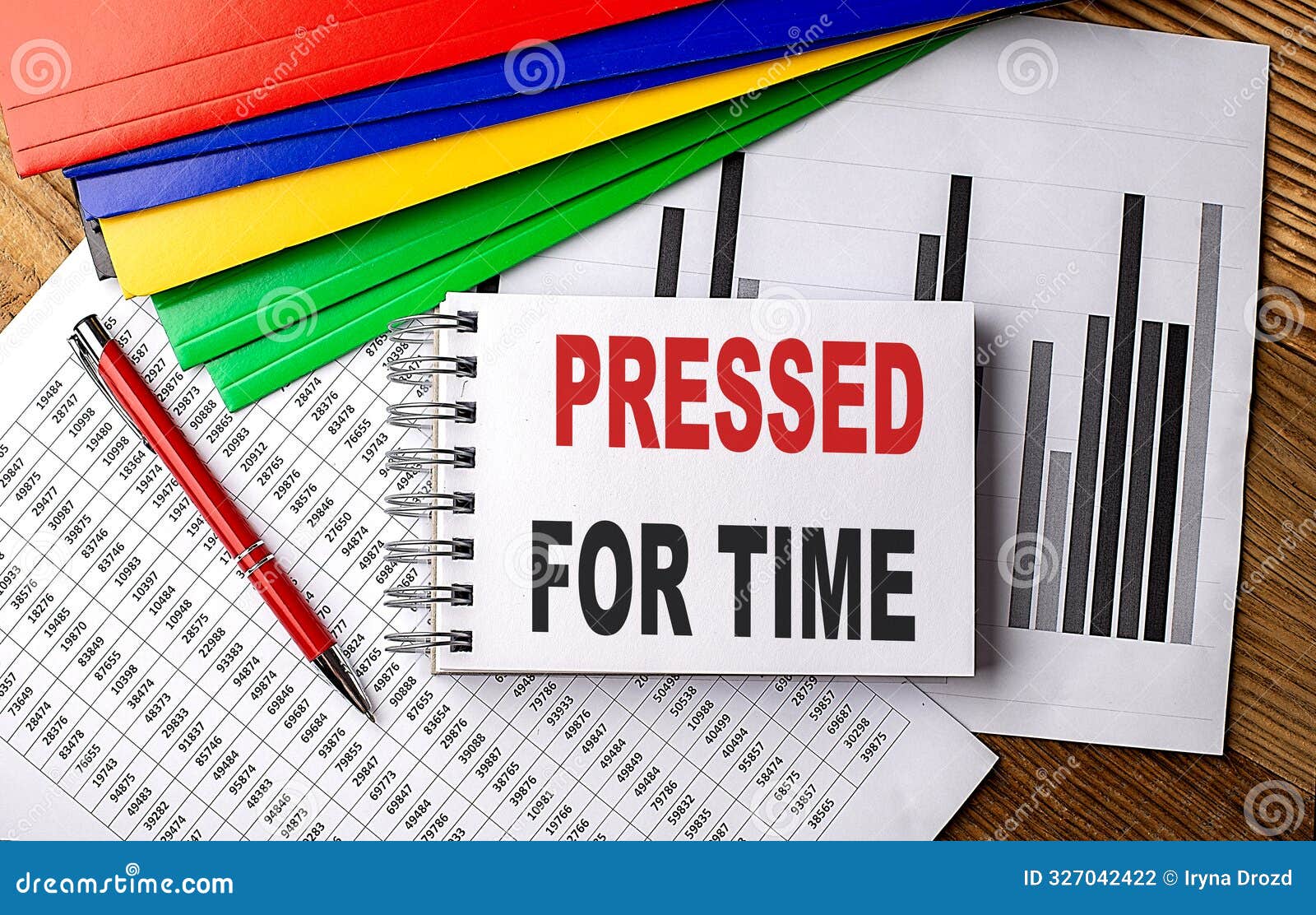 PRESSED for TIME Text on Notebook with Folder on Chart Stock Photo ...