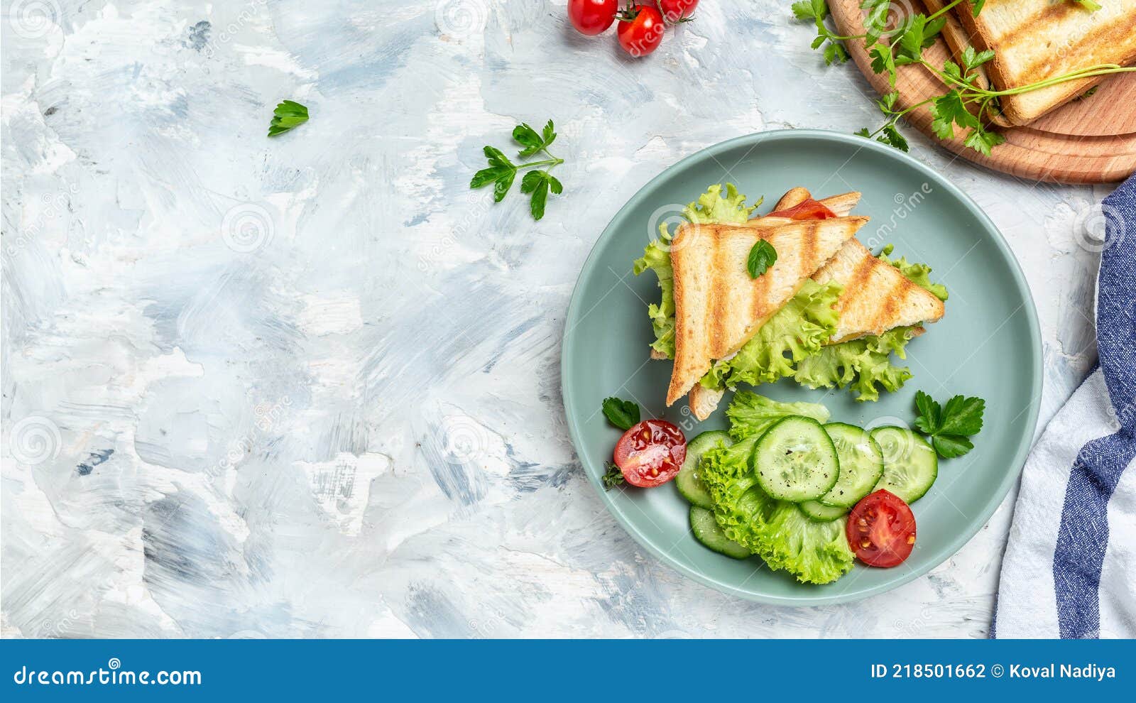 Pressed Toast with Smoked Ham, Cheese, Tomato and Lettuce. Long Banner ...