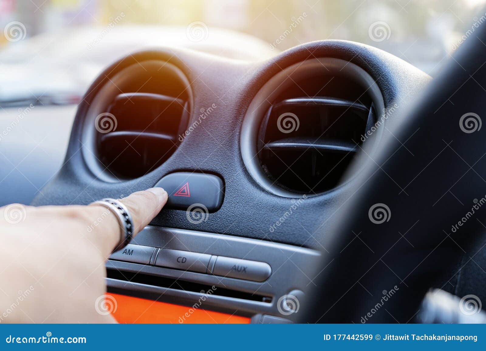 Presses the Emergency Stop Button in the Car Stock Image - Image of ...