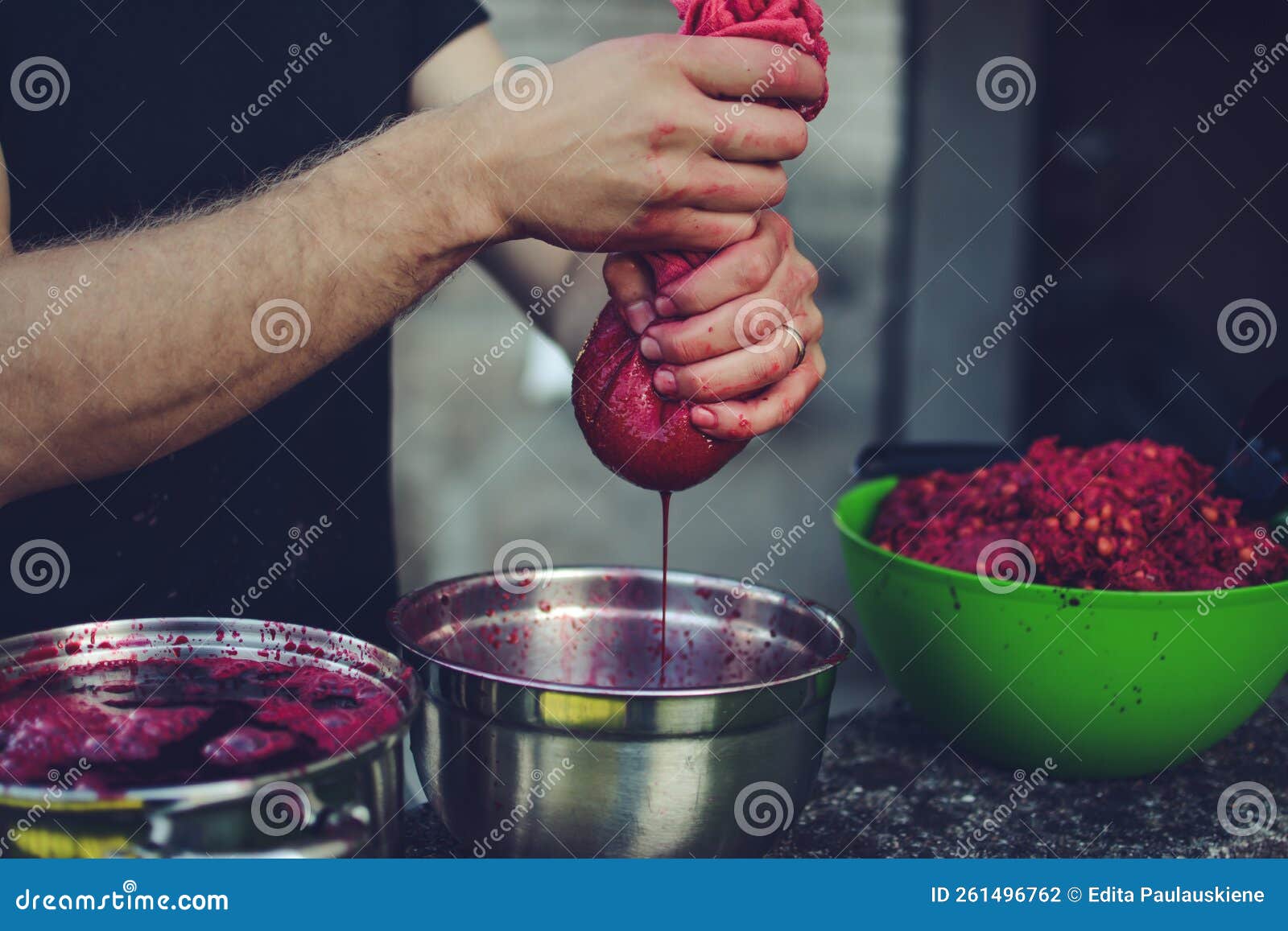 Pressing Cherries for Red Sweet Vine Stock Photo - Image of production ...