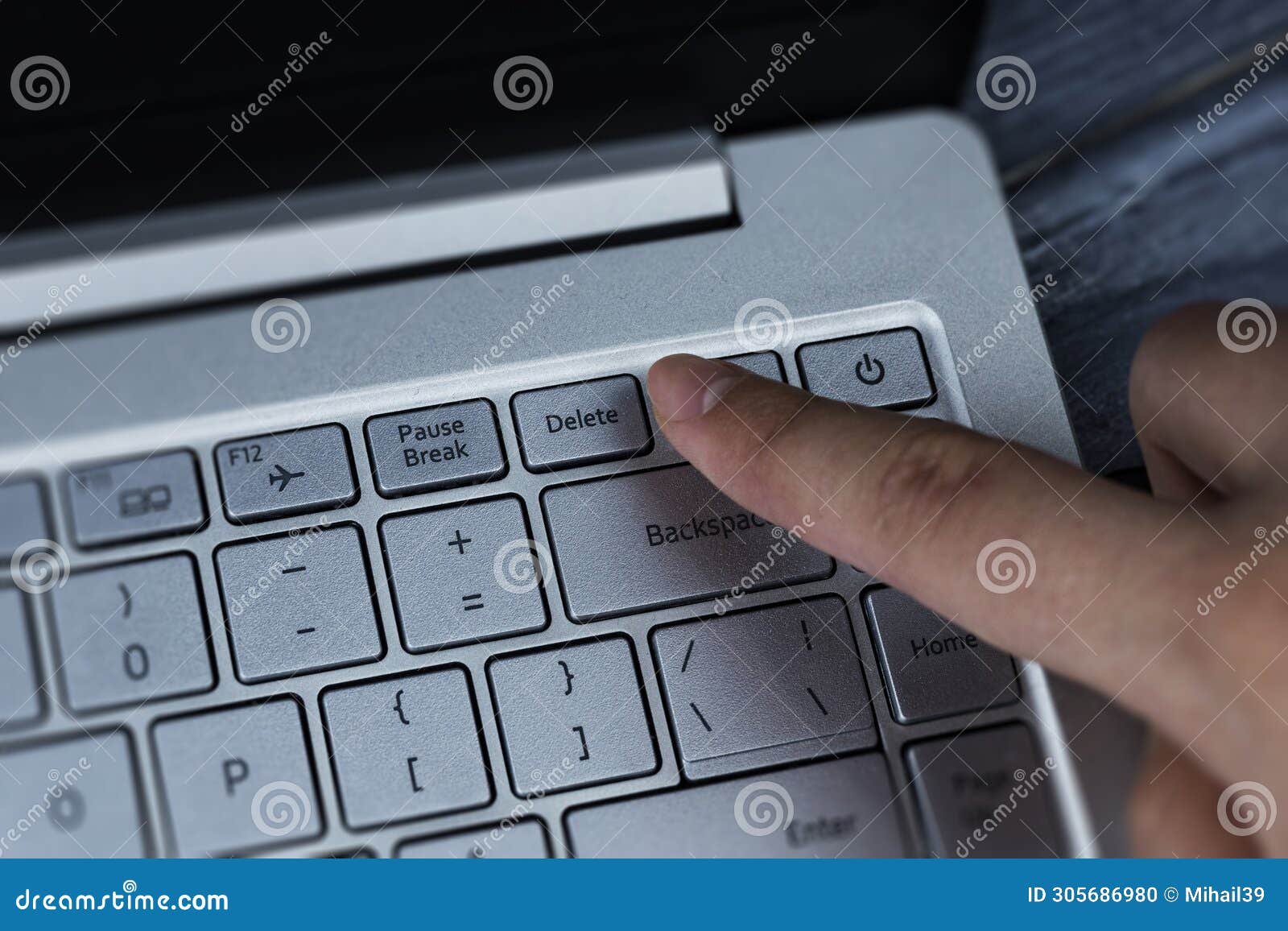 Pressing the Delete Button on the Keyboard with Your Finger. Removing ...