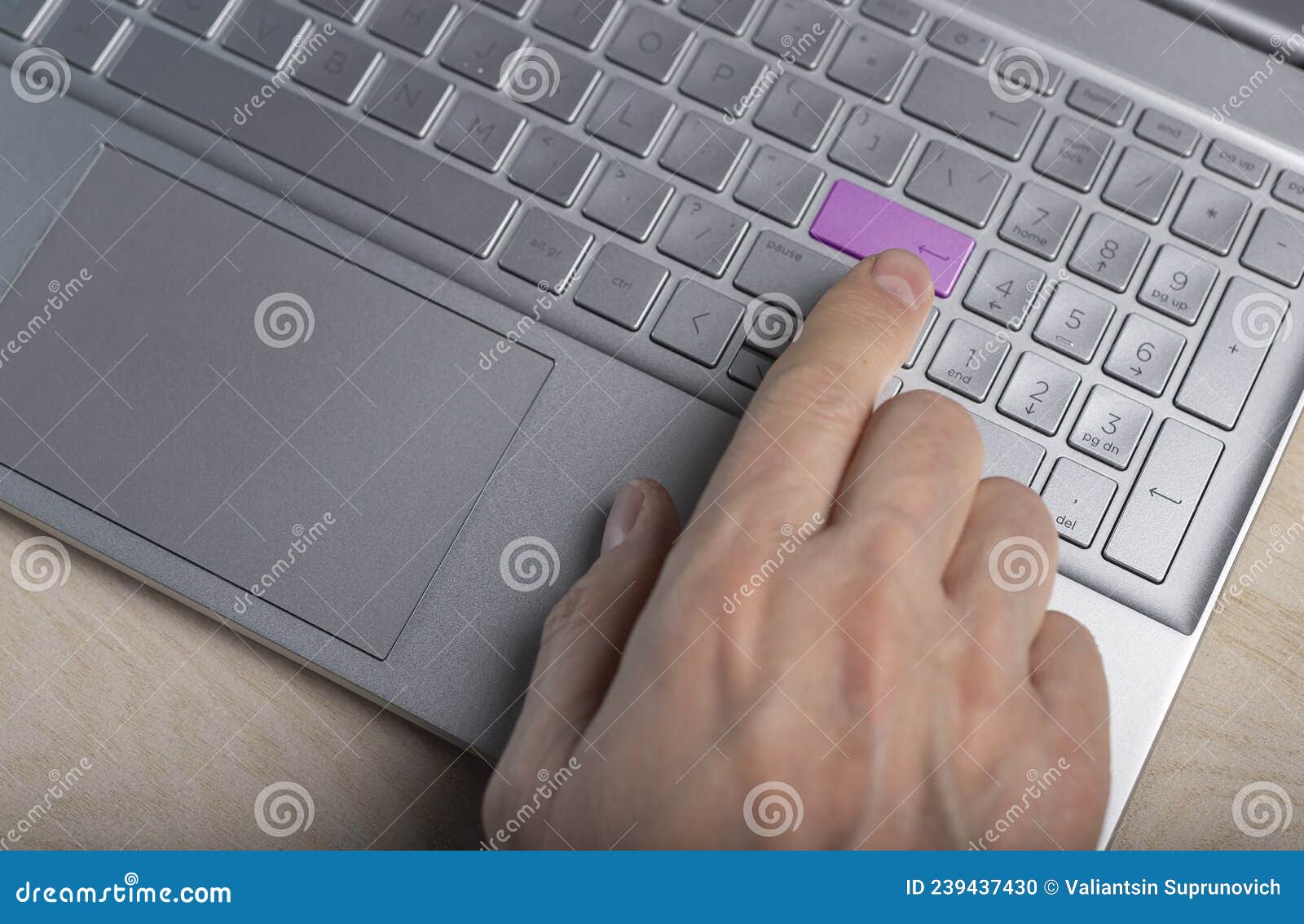 Pressing Enter Button on Laptops Keypad Stock Photo - Image of typing ...