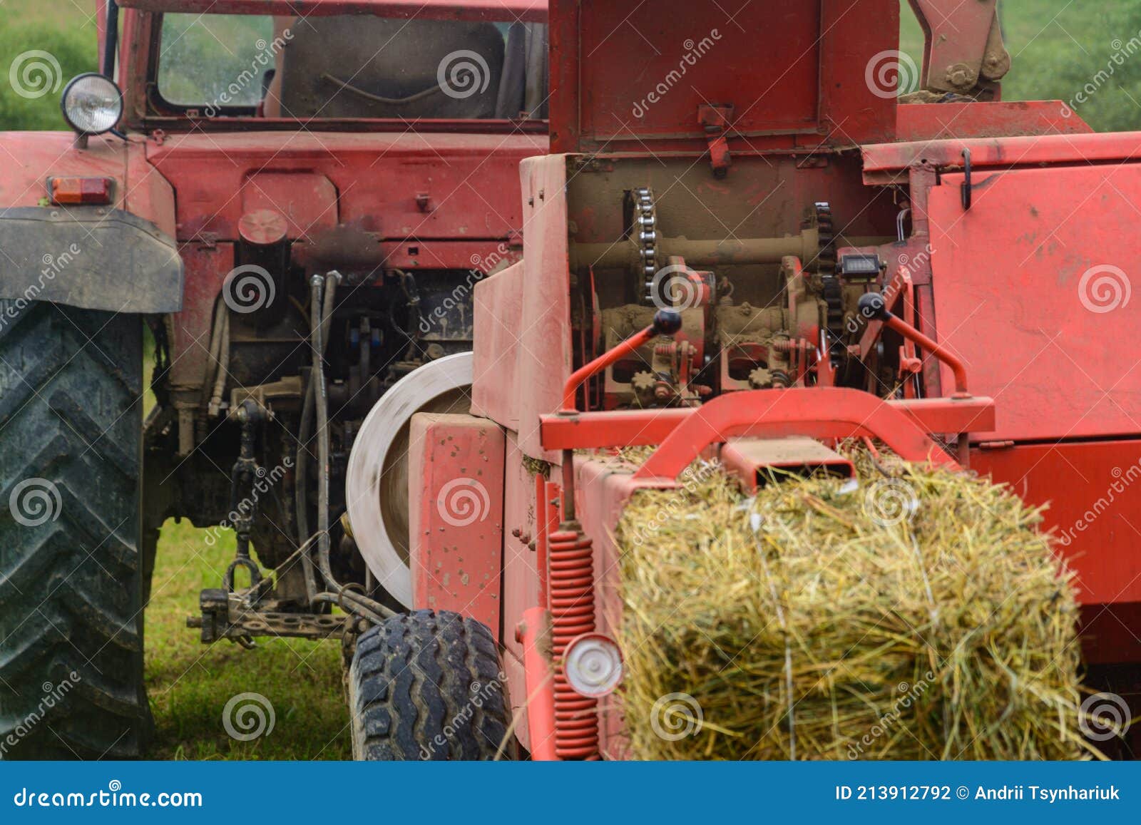 Pressing Hay into Bales, Old Working Press, Harvesting and Harvesting ...