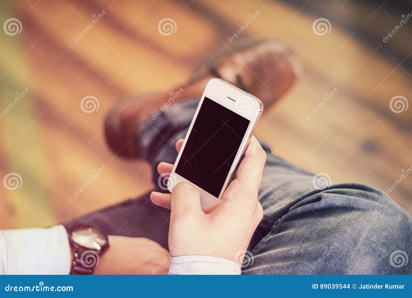 Pressing Home Button on White Phone. Stock Photo - Image of button ...