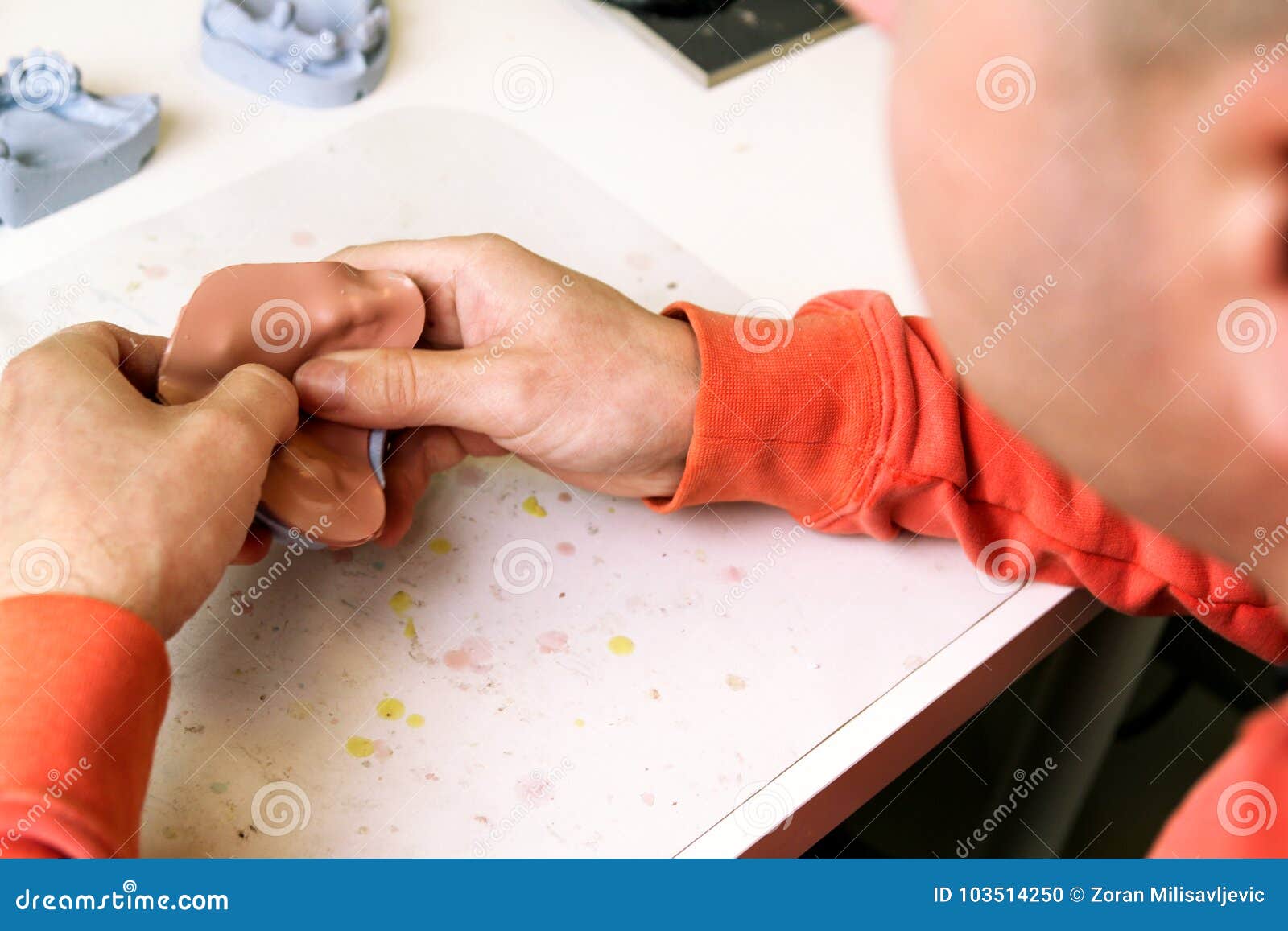 Pressing of Shellac Base Plates Over the Plaster Model Stock Photo ...