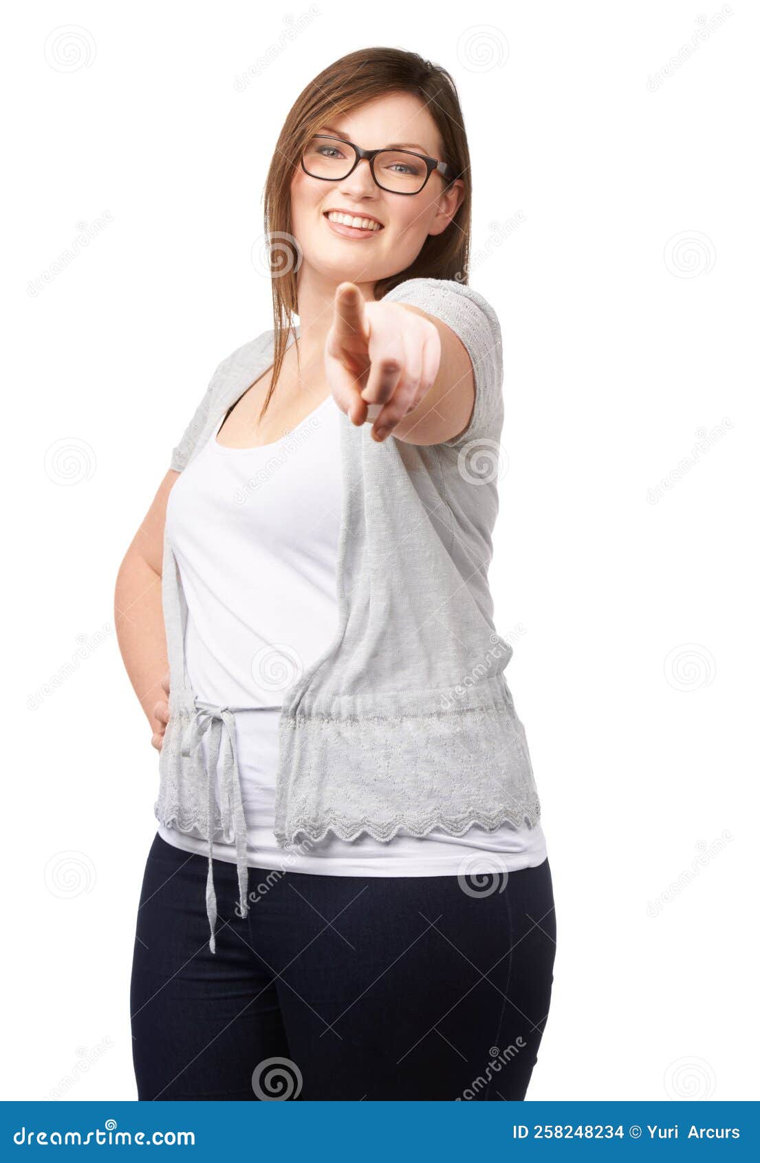 Pressing a Touchscreen. Studio Portrait of a Pretty Plus-size Model ...