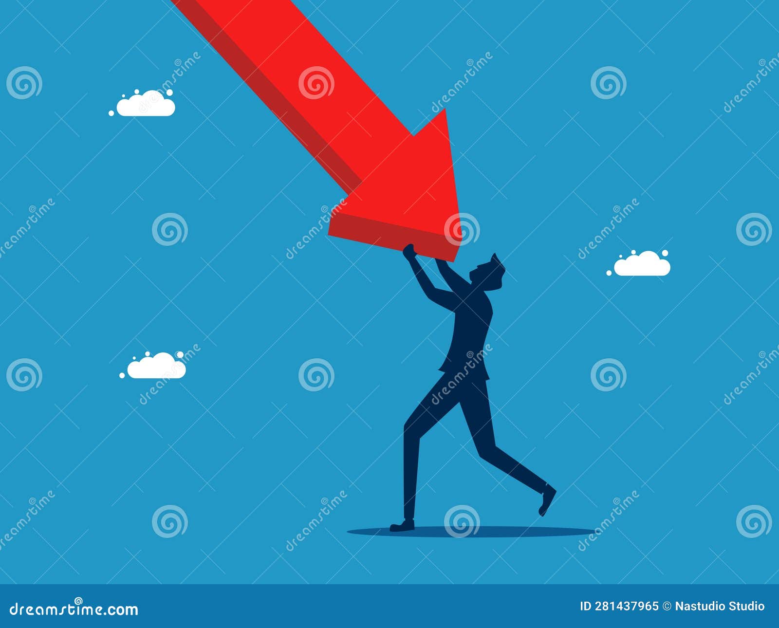 Pressure from the Economic Crisis. Man Pushing an Arrow Stock Vector ...