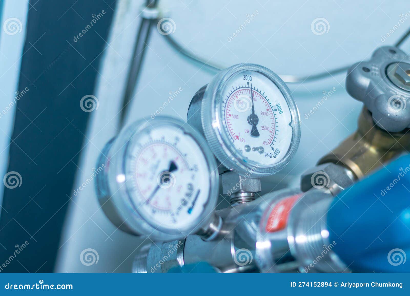 Pressure Gauge on a Gas Regulator in a Laboratory Analytical Equipment ...