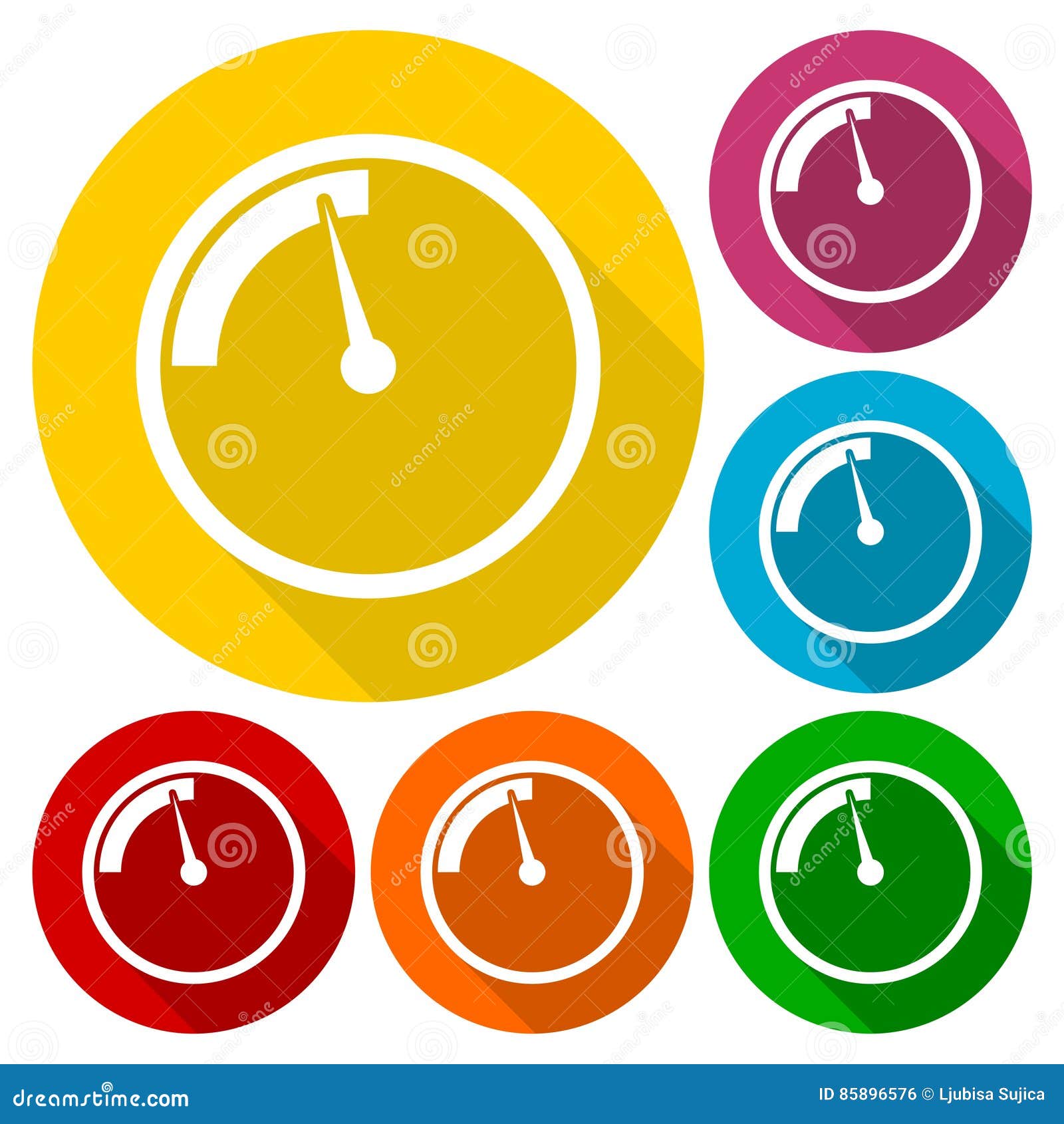 Pressure Gauge, Manometer Icons Set with Long Shadow Stock Vector ...