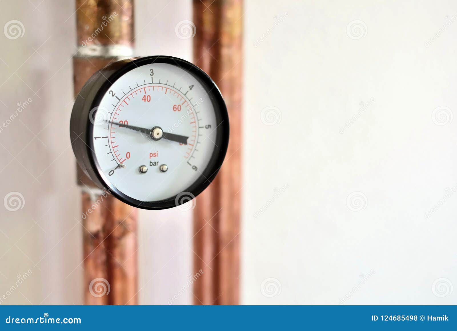 Pressure gauge on pipe stock photo. Image of manometer - 124685498