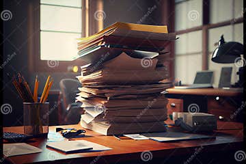 Pressure of Paperwork. Giant Stack of Paper Documents Stock ...