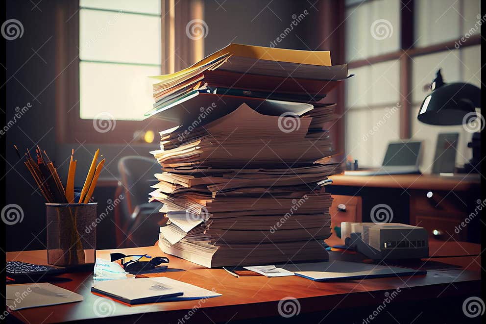 Pressure of Paperwork. Giant Stack of Paper Documents Stock ...