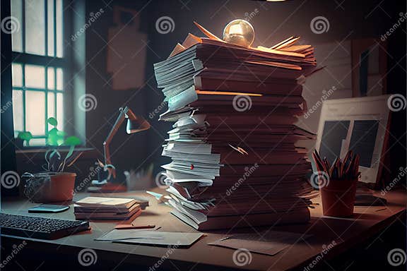 Pressure of Paperwork. Giant Stack of Paper Documents Stock ...
